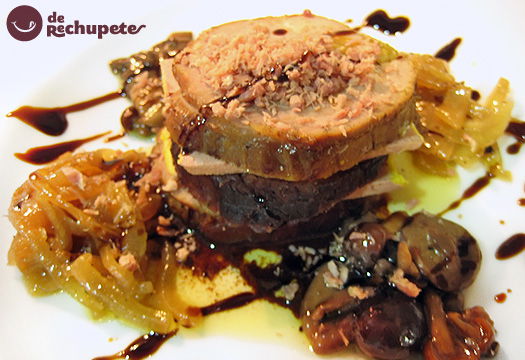 Pollo relleno de Mousse de foie con setas