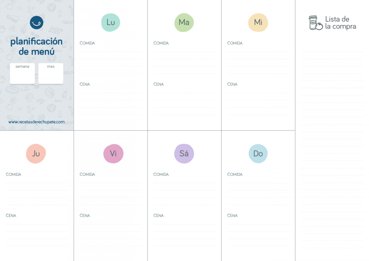 Plantilla de menú semanal. Planifica tus comidas y cenas - De Rechupete