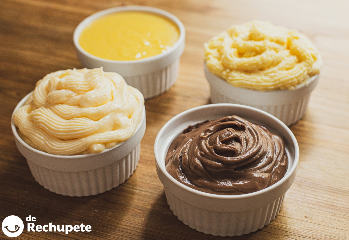 4 tipos diferentes de crema pastelera incluyendo la tradicional